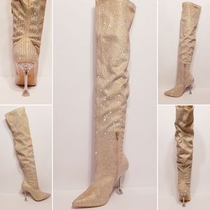Shoes | Rhinestones Thigh High Boots | Poshmark